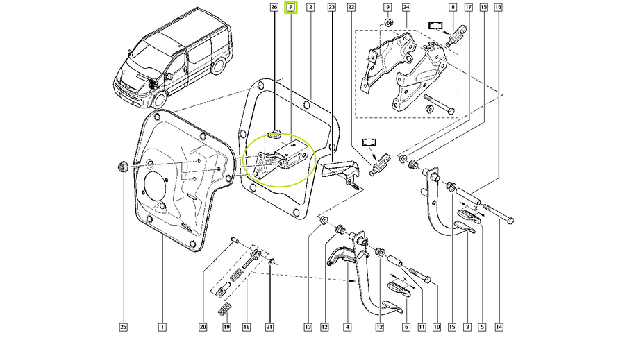 Renault Trafic, Opel Vivaro kuplungpedál konzol 7701053596, Gyári